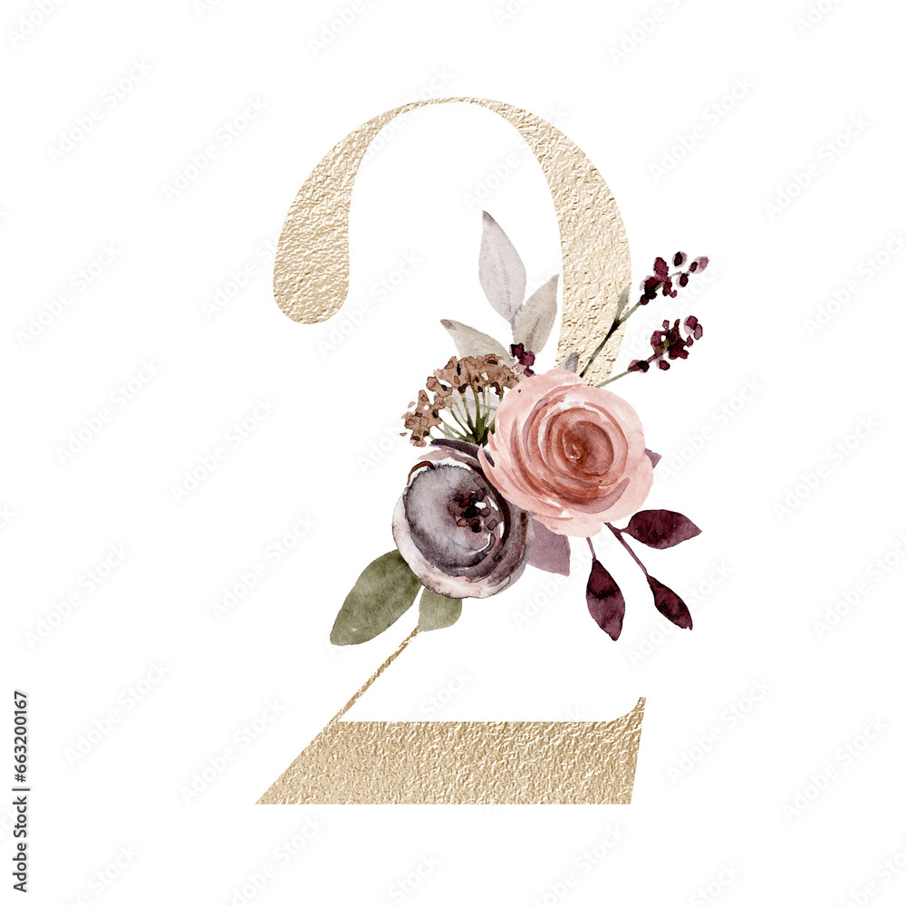 Illustration Stock Number 2, two with watercolor flowers hand painting ...