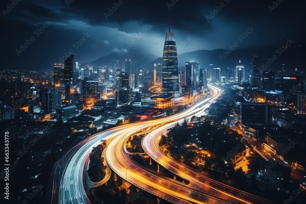 Abstract night cityscape background. Smart city, ai and digital ...