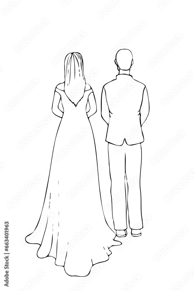 the bride and groom stand side by side at full height with their backs ...