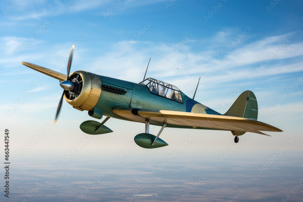 green and golden chrome fuselage. retro vintage single-engine airplane ...