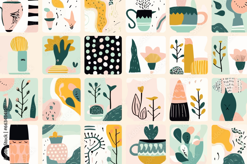 Neutral color palettes quirky doodle pattern, wallpaper, background ...
