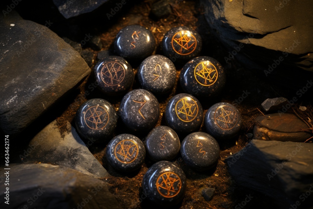 Mystic rune stones, imbued with ancient knowledge and prophetic visions ...