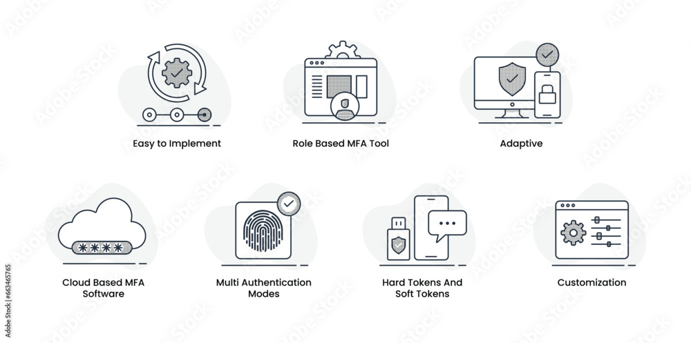 Essential Multi-Factor Authentication Icons. The Multi-Factor Authentication (MFA) icons ...