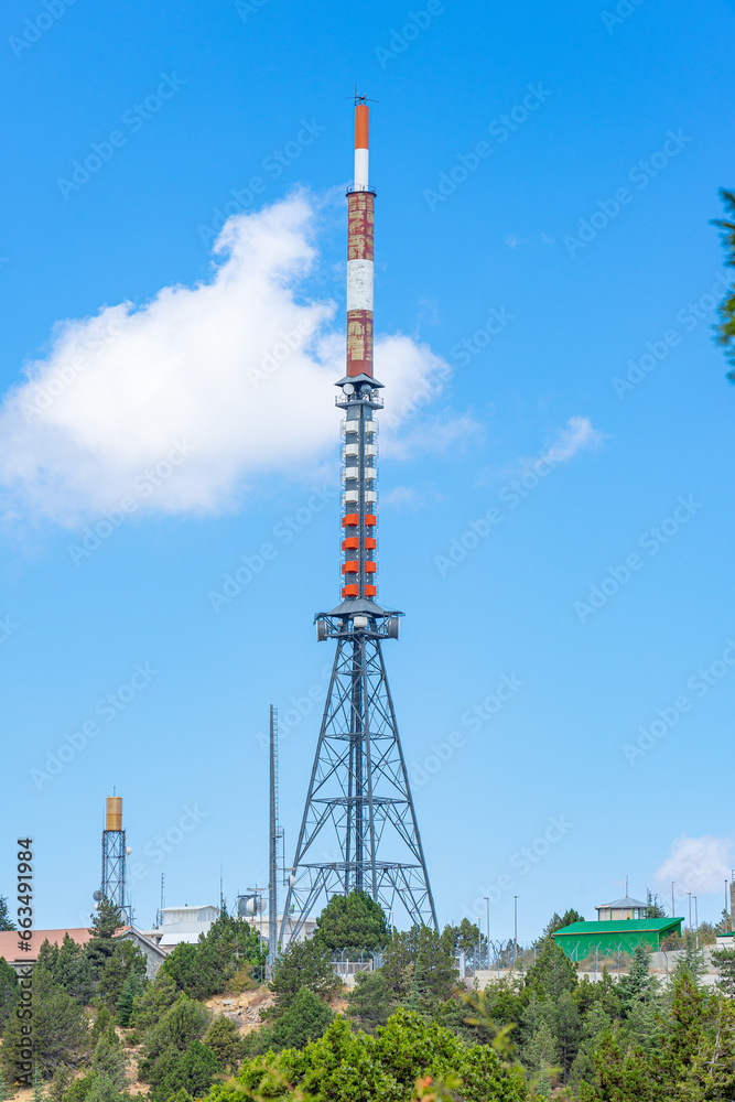 Mobile telecommunications antenna on Mount Olympus, the highest point ...