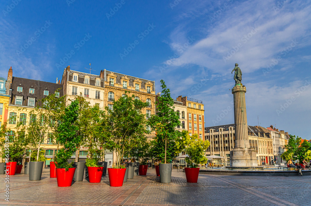 Lille cityscape, La Grand Place square in city center, historical ...