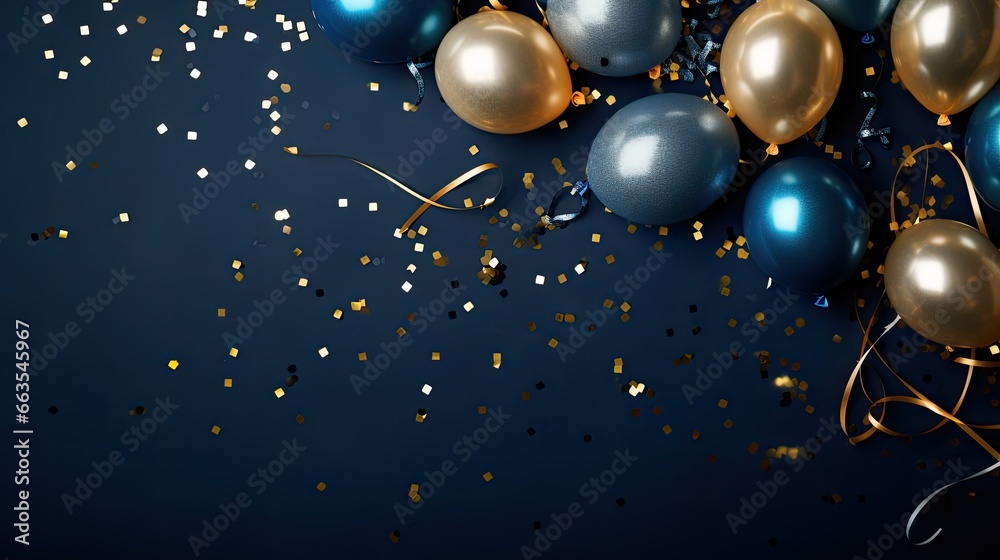 Party invitation card background with blue and golden balloons, free ...