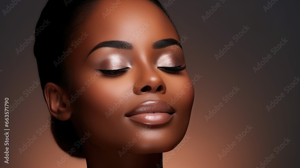 Black african american woman showcasing her complexion and applied ...