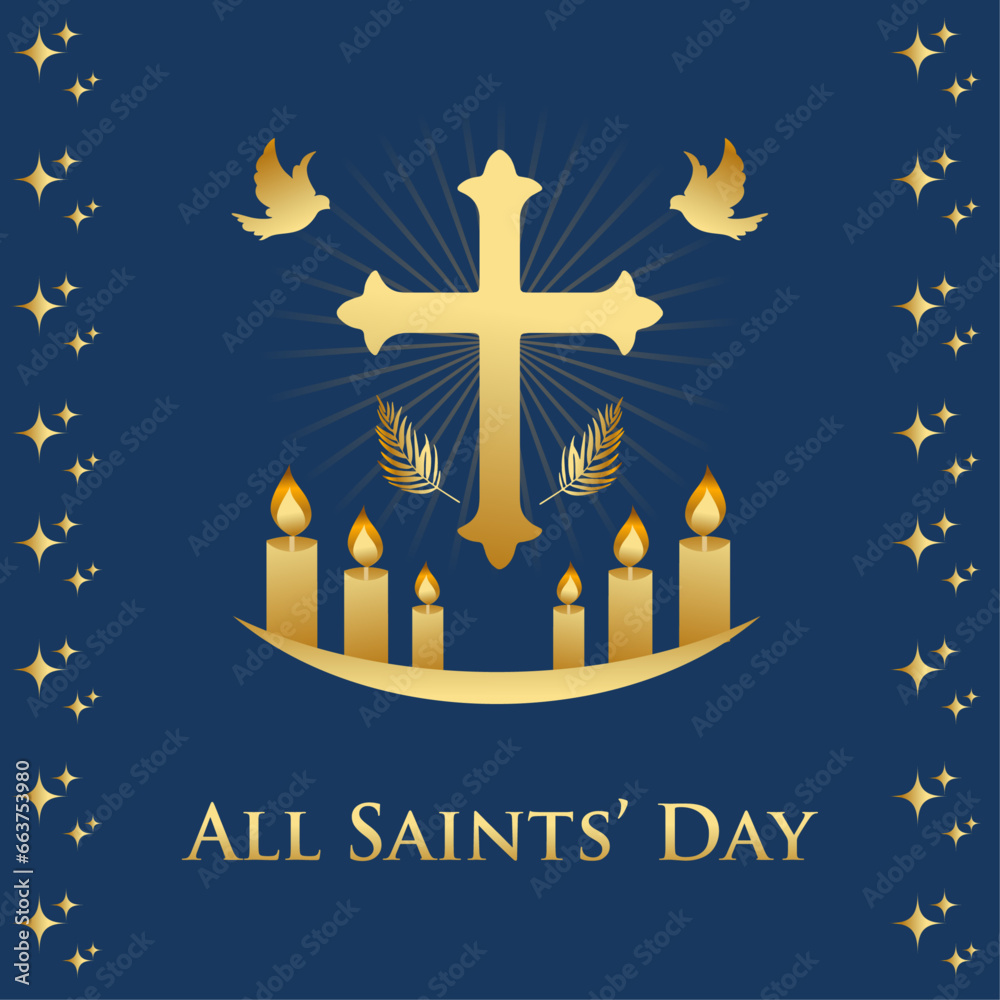 All Saints Day Social Media Post Template. Blue And Gold. Church, Jesus ...