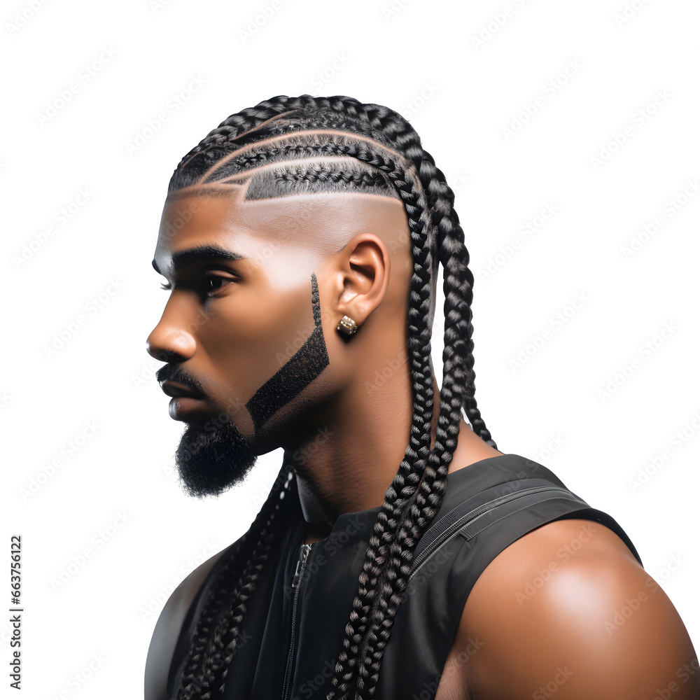 Black man with cornrow hair cut style, on transparent background ...
