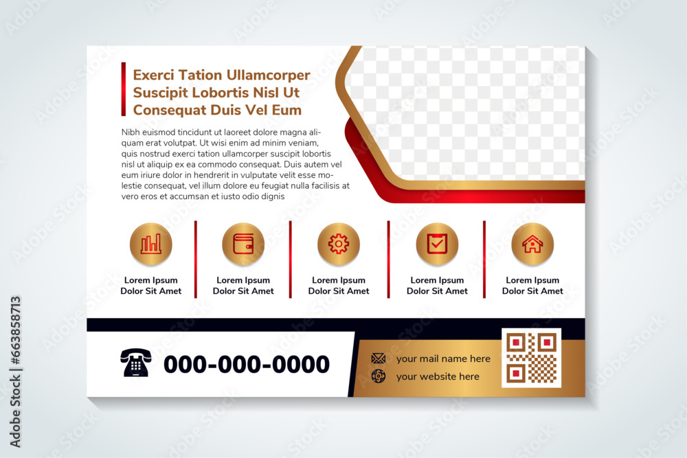 white flyer template design with example headline is custom dummy text ...