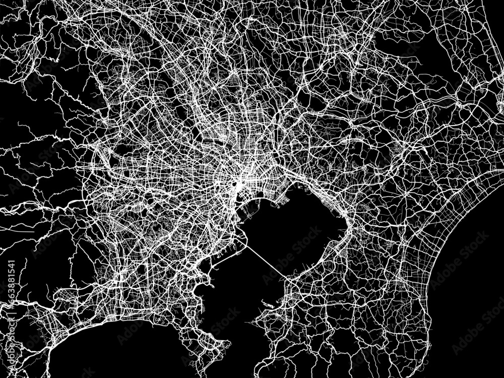 Vector road map of the city of Greater Tokyo in Japan with white roads ...