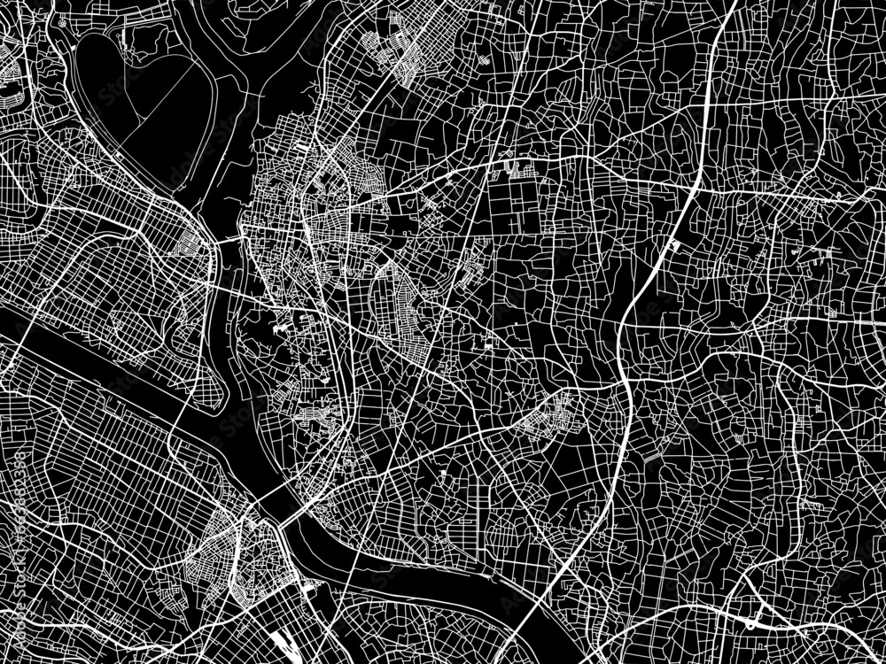 Vector road map of the city of Koga in Japan with white roads on a ...