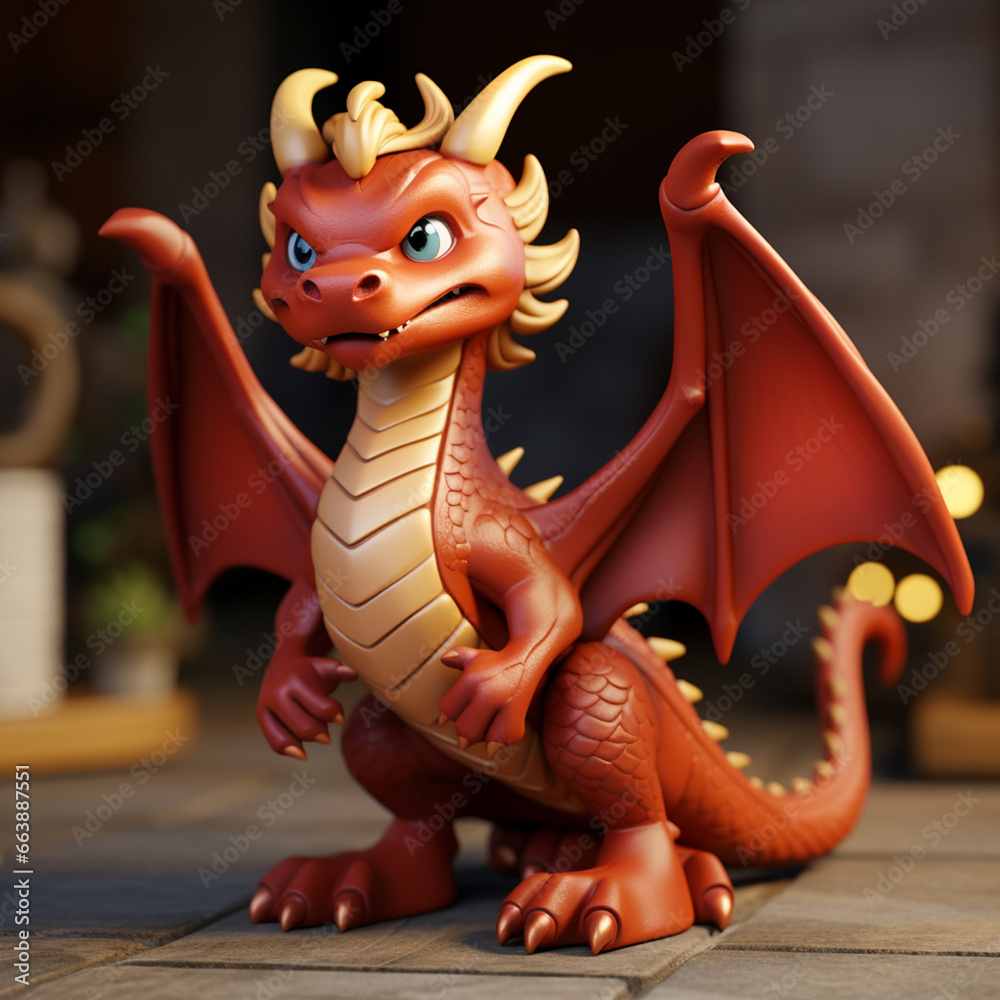 A highly detailed red dragon in vibrant 3D graphic pop-up design ...