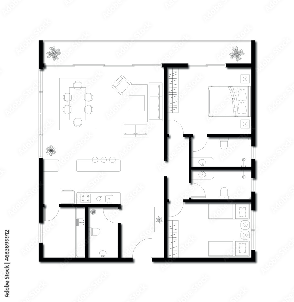 Vector floor plan - furnished apartment design Stock Vector | Adobe Stock