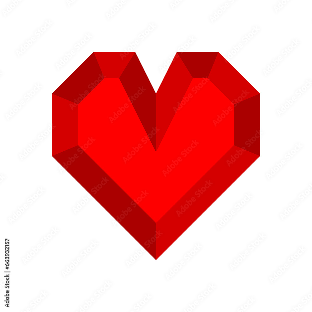 Red diamond icon 3d. Love heart logo symbol illustration vector ...
