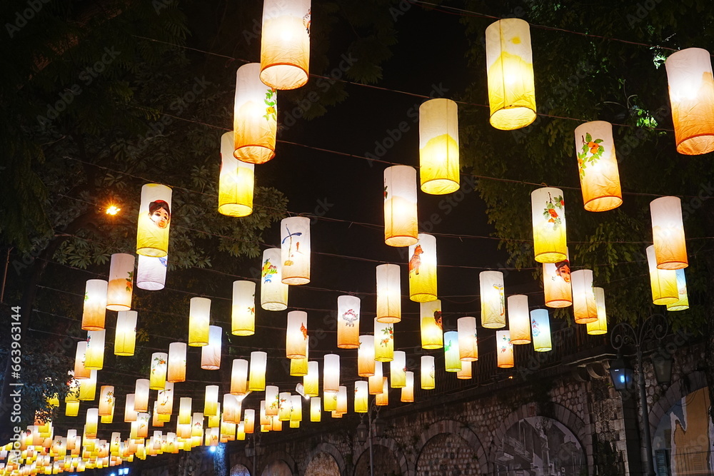 City of Hanoi, Lights of Lantern around Street Murals Arts in Hanoi ...