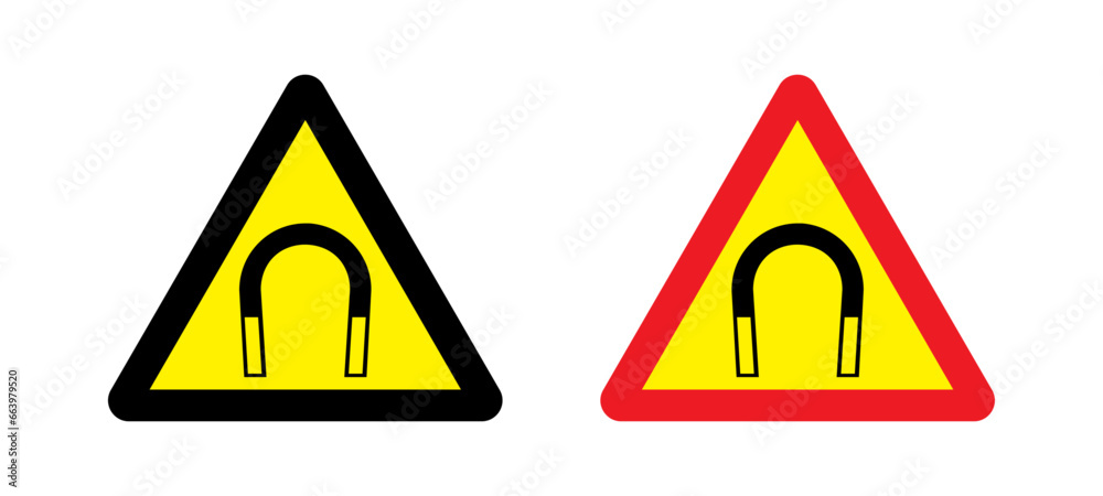 Magnetic field warning sign. Strong magnetic field warning label and ...