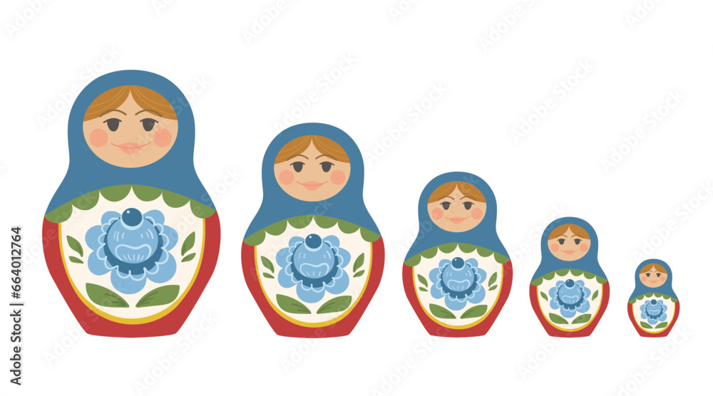 Traditional Russian wooden toy. Matryoshka dolls of different sizes ...