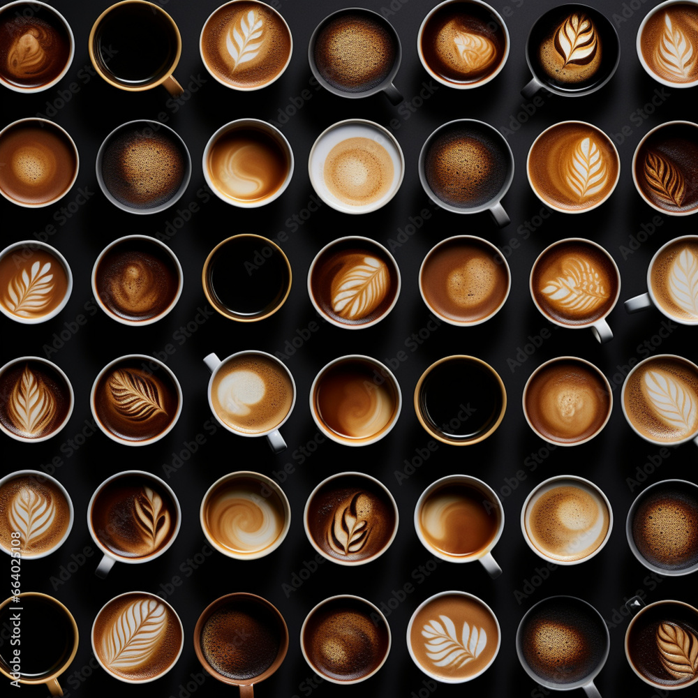 Fondo con detalle y textura de multitud de tazas de cafe con diferentes ...