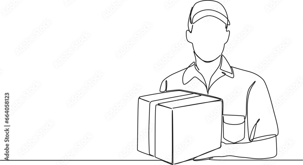 continuous single line drawing of package delivery person holding ...