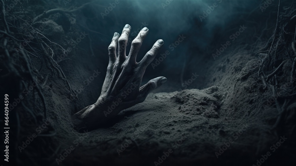 Zombie hand rises from tomb, Creepy resurrected monster crawls out of ...