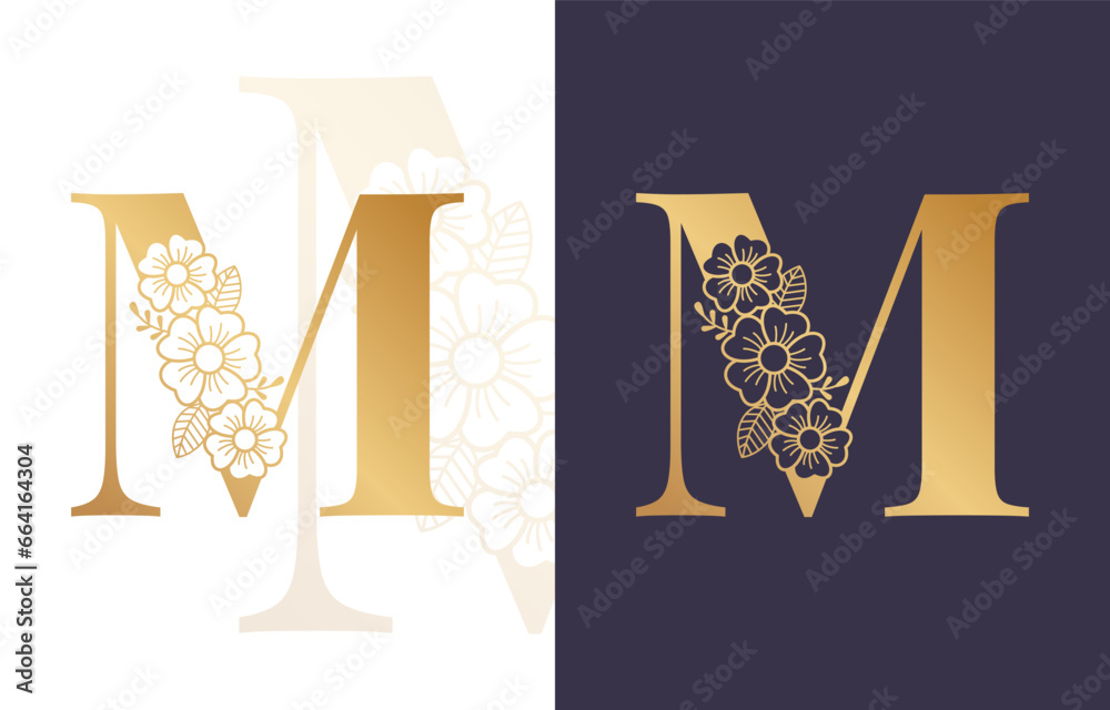 Botanical Letter M Monogram, Floral Alphabet Logo Design Stock Vector ...