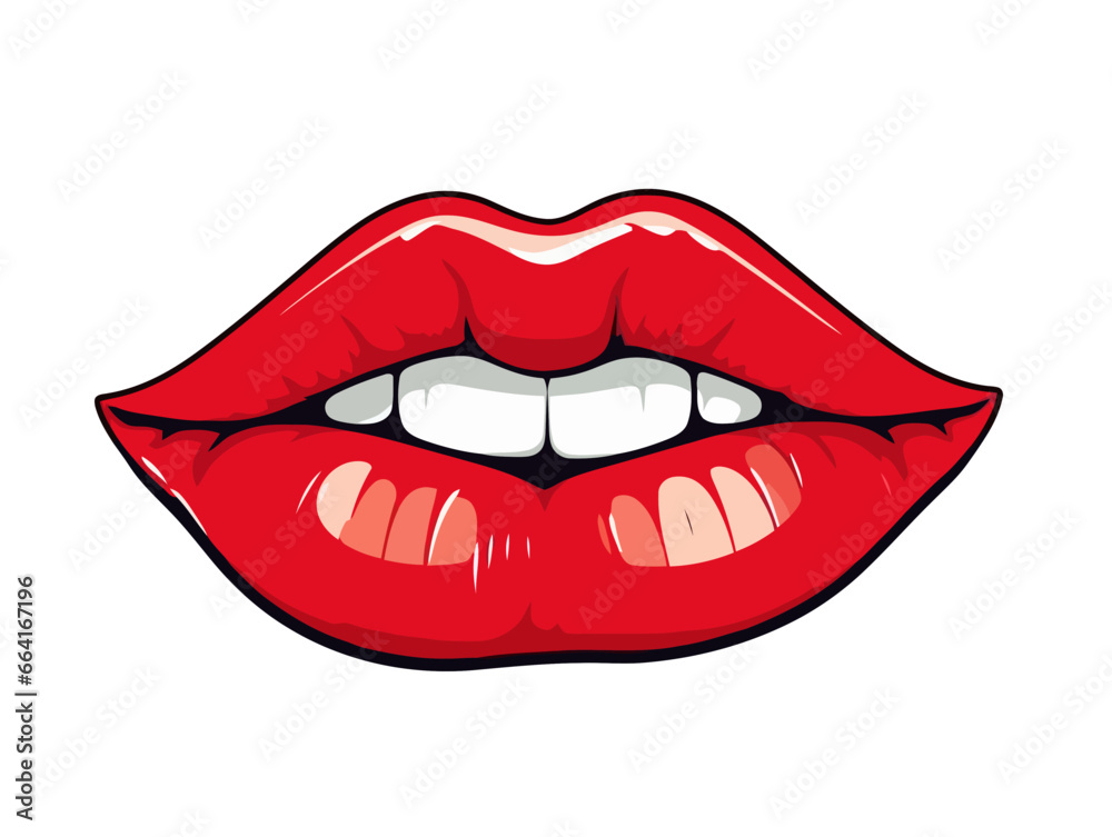 Doodle Red lips, cartoon sticker, sketch, vector, Illustration ...