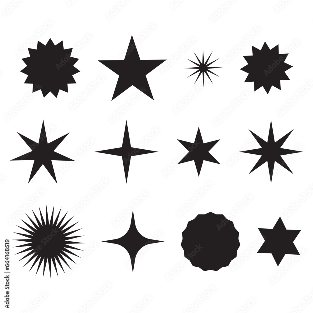 Minimalistic star icons. Retro futuristic sparkle icons collection ...