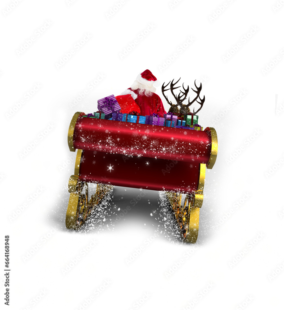 Digital png illustration of back of santa claus in sleigh with presents ...