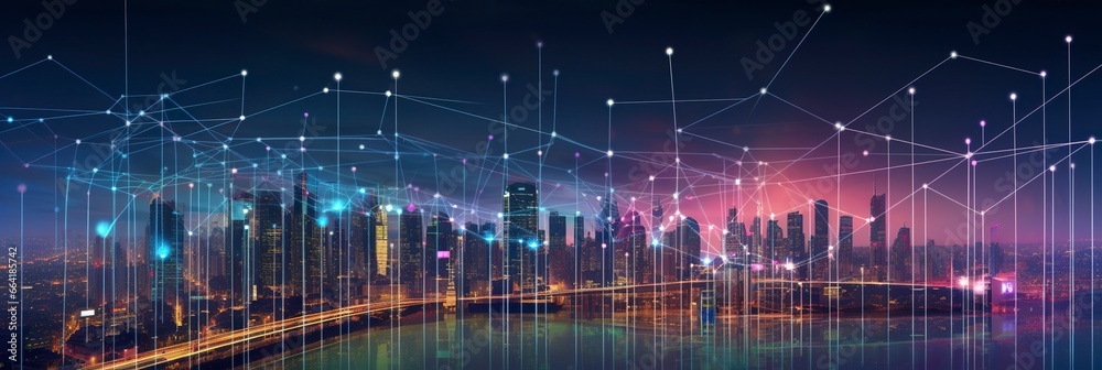 Smart city and abstract dot points connect with gradient lines and ...