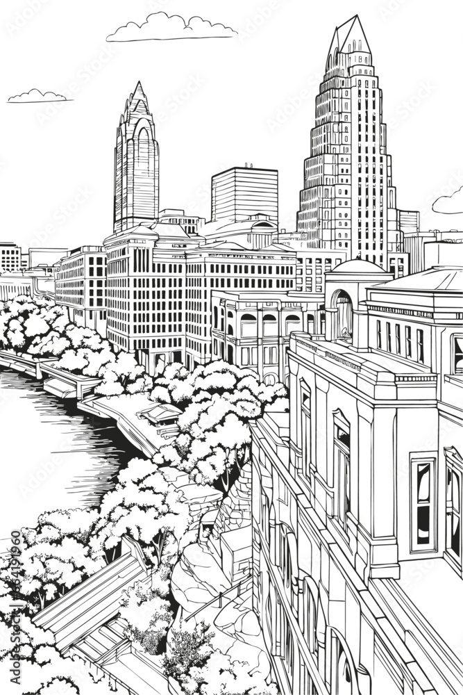 USA United States Austin cityscape black and white coloring page book ...