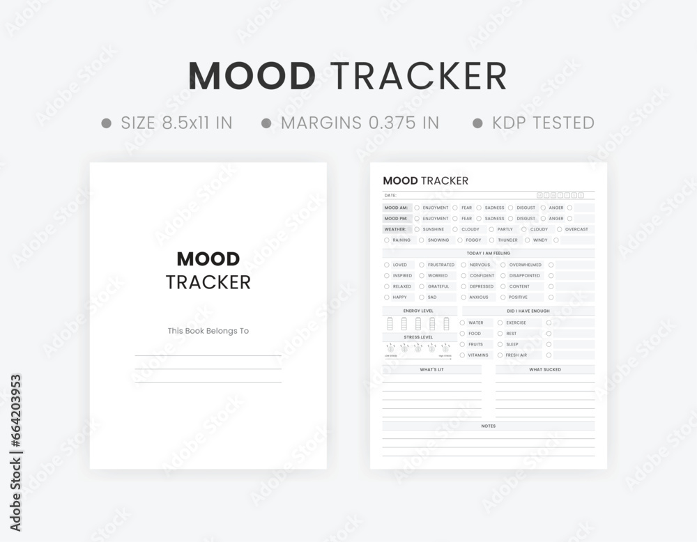 Mood Tracker Journal Page. Black and White Color Printable Minimalist ...