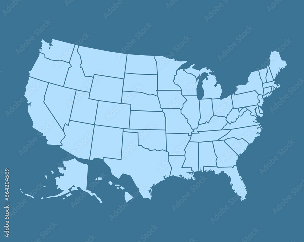 The USA map design with blue color. States map illustration. Stock ...