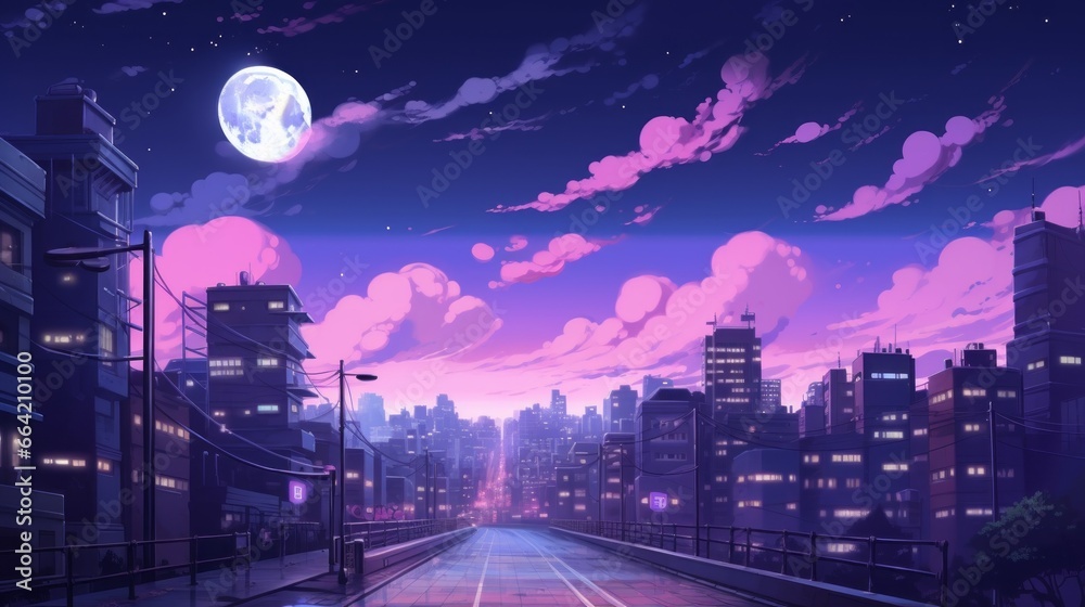 Lo-fi vaporwave aesthetic wallpaper, city skyscrapers, and streets at ...