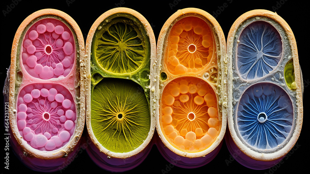 Cross sections of plant stem under microscope view show Structure of ...