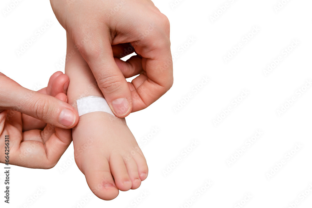 Stock-Foto „Mother woman sticks a medical adhesive plaster on the ...