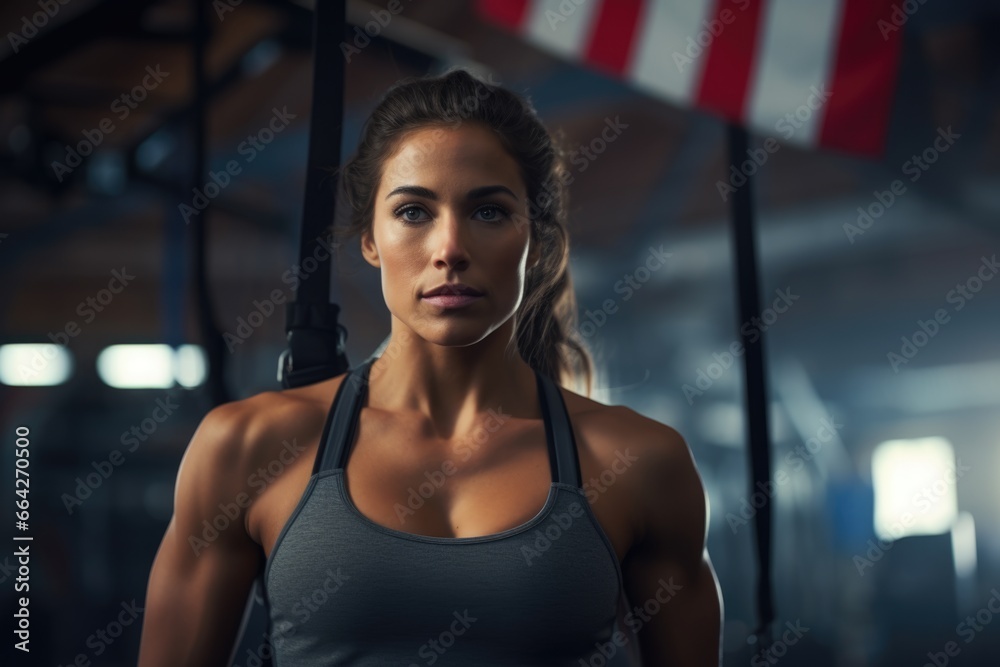 Female Bodybuilder with Huge Muscles Poses for a Photo Shoot. Fictional ...