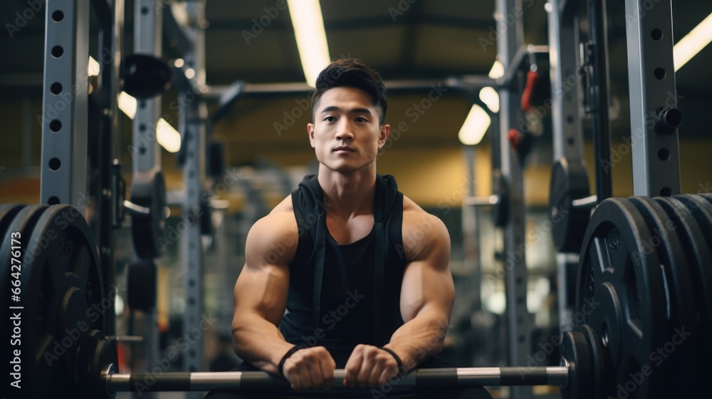 Muscle Man in the Gym - Building Strength and Mass. Fictional ...