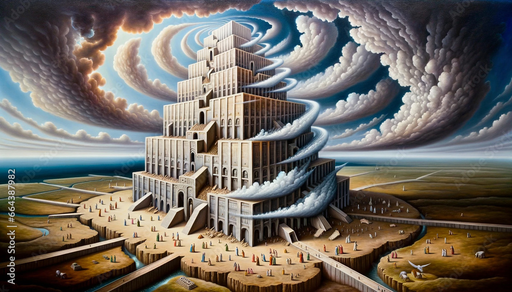 Architectural Wonders: The Tower of Babel in the Book of Genesis. Stock ...