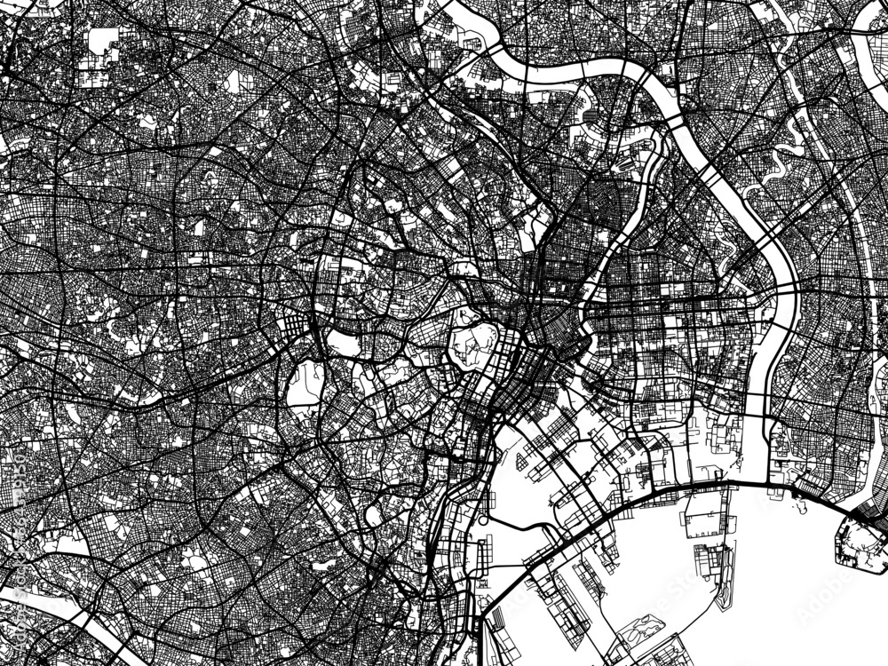 Vector road map of the city of Tokyo in Japan with black roads on a ...