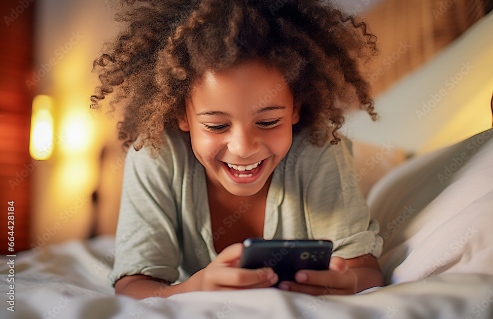 New Generation Alpha Kid Using Smartphone in Bed. Gen Alpha Digital ...