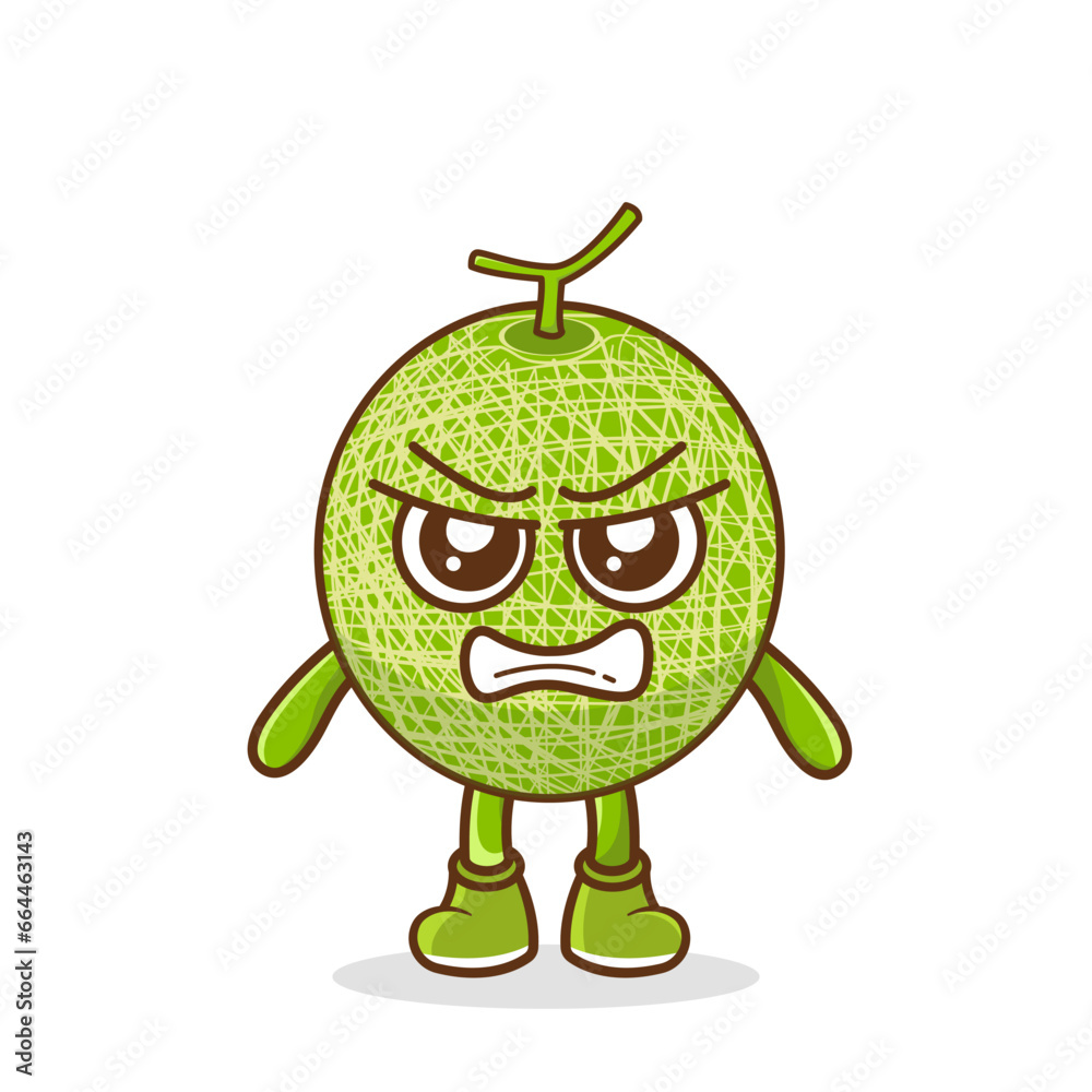 cute melon character with angry expression, mouth wide open. suitable ...