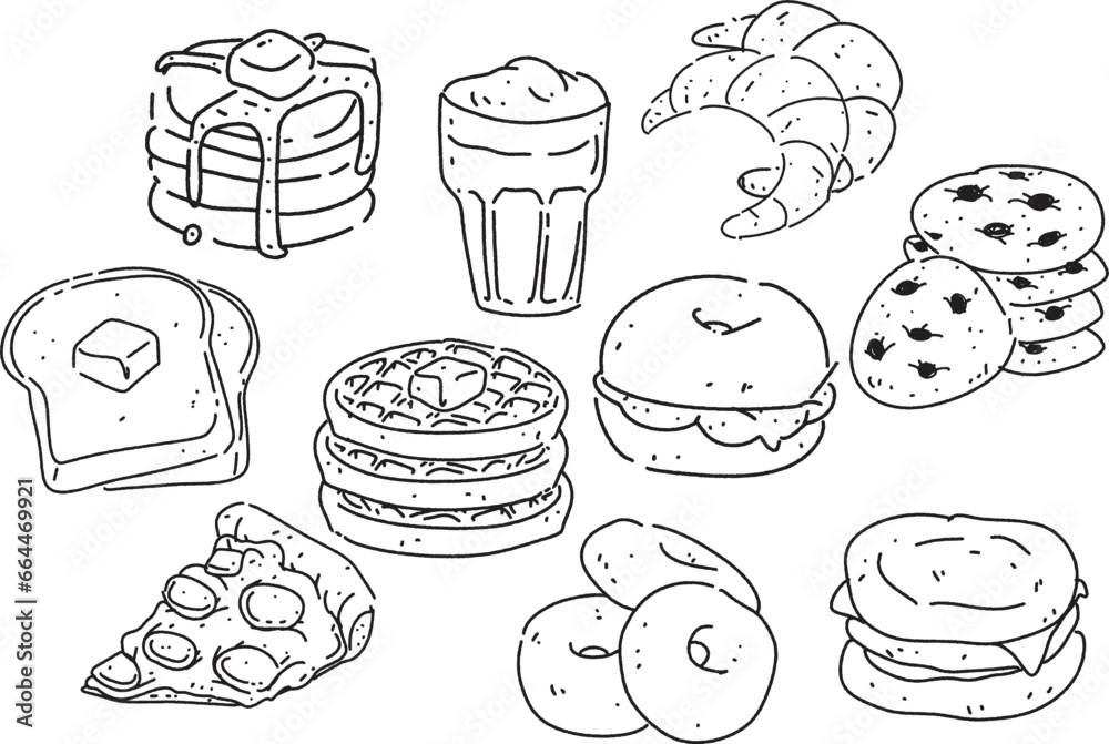 Set of outline vector food on transparent background. pack of cute ...