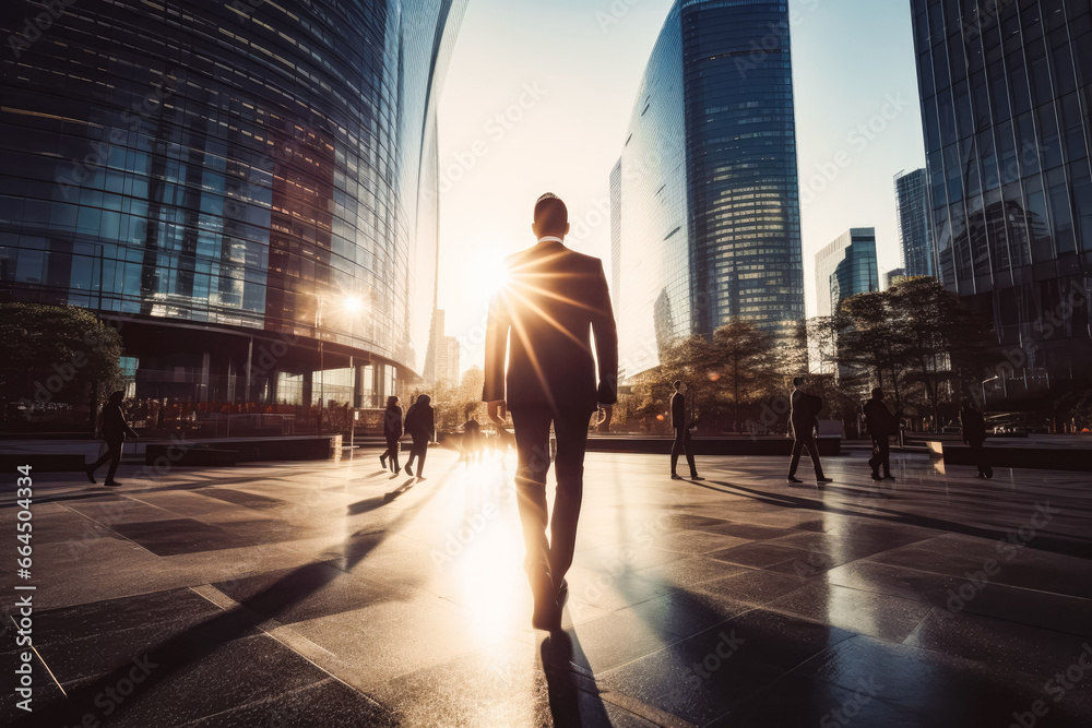 Business success. Man walking with backlight. Male businessman being ...