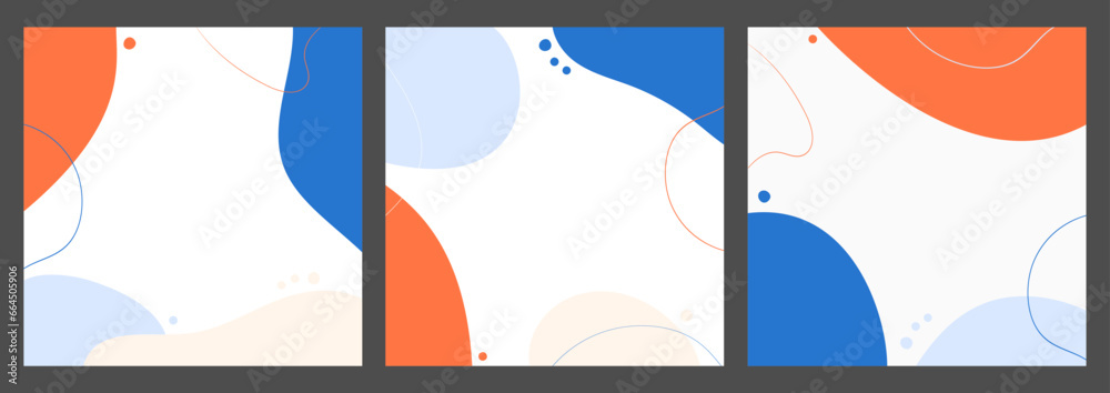 Abstract backgrounds with shapes and lines in blue and orange colors ...