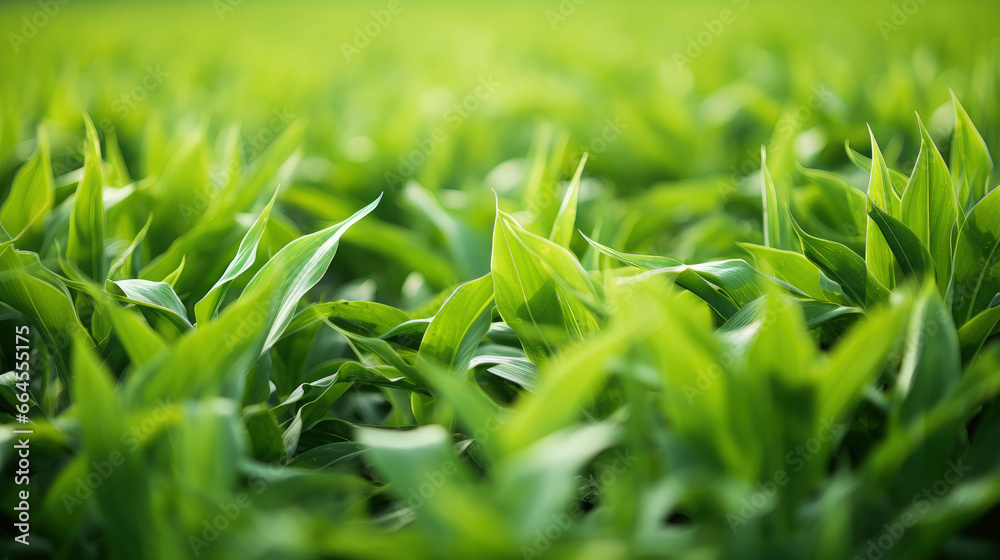This close-up captures vibrant green biofuel crops like corn or ...