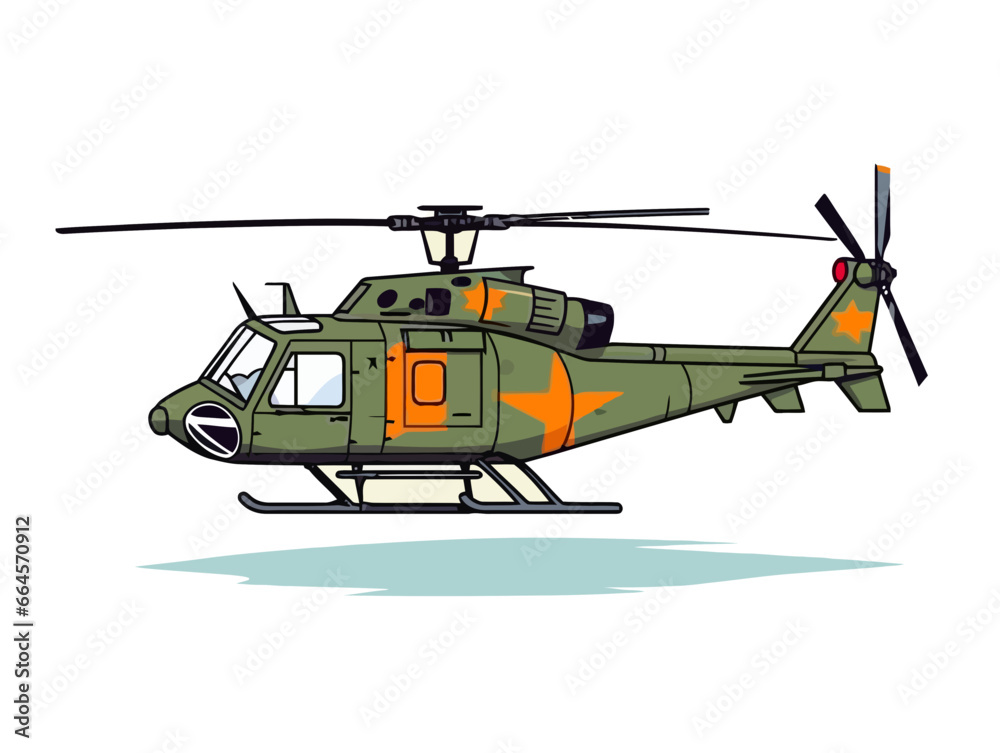 Doodle Vietnam War Helicopter, cartoon sticker, sketch, vector ...