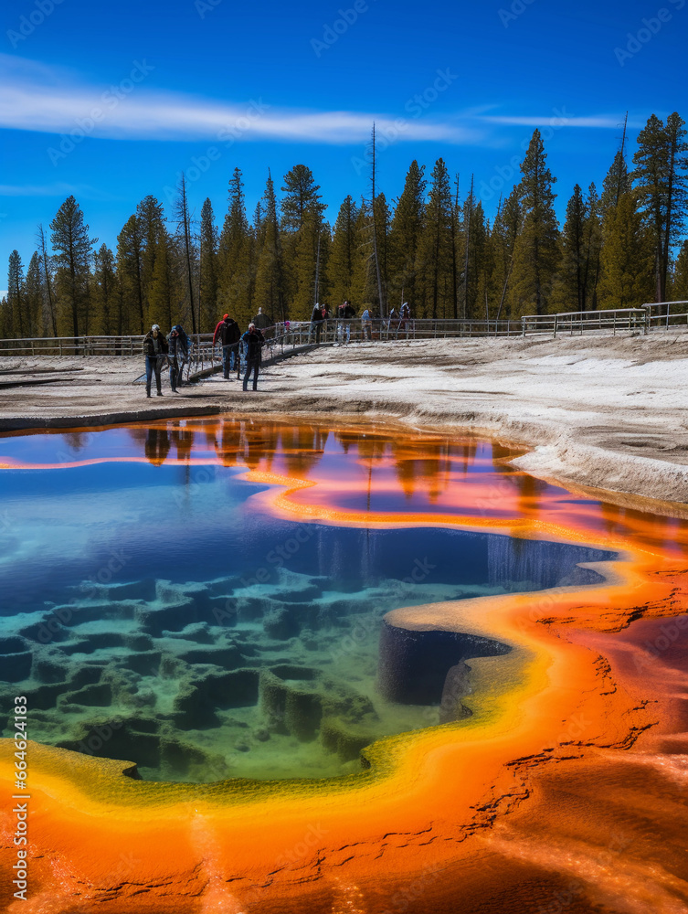 Series of thermal springs in Yellowstone, vibrant colors from mineral ...