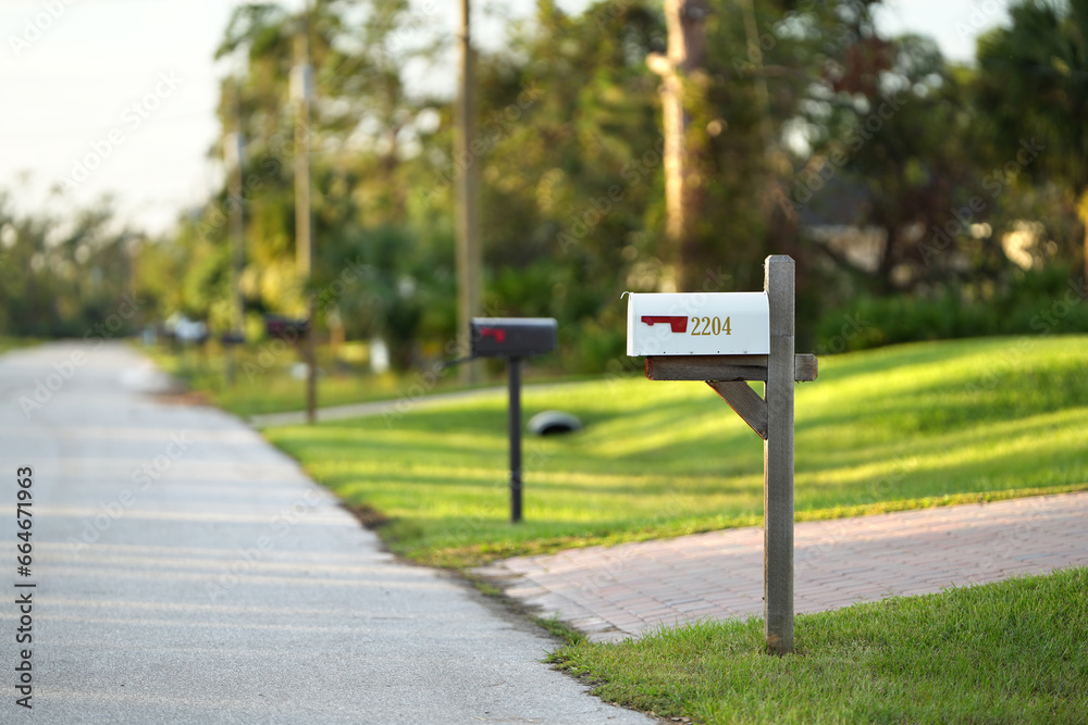American mailbox at Florida home front yard on suburban street side ...
