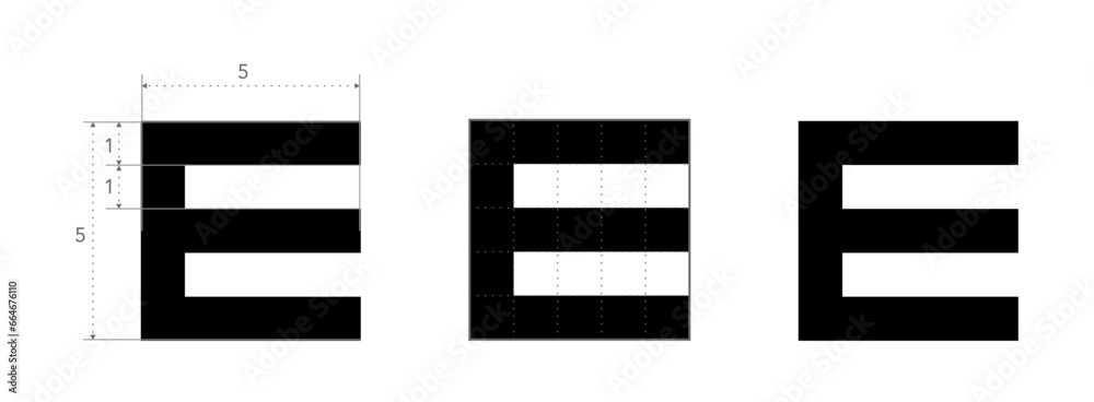 E chart Eye Test symbol with measurements tumbling medical illustration ...